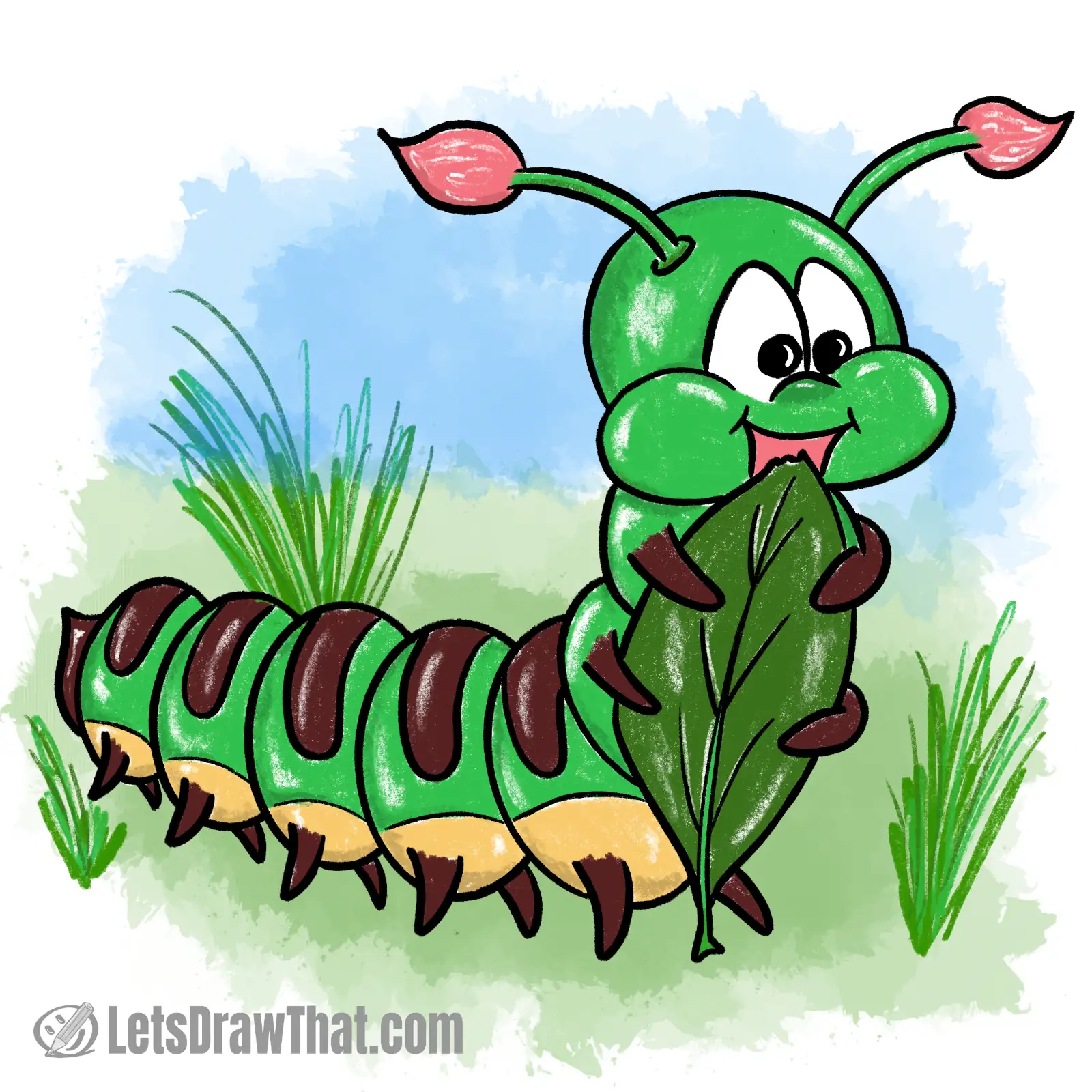 Simple Caterpillar Drawing - How to Draw a Caterpillar Step-by-Step
