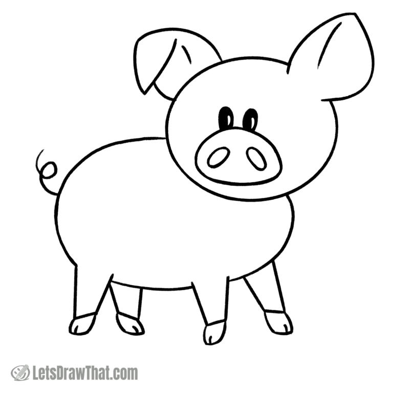 How to Draw a Pig - A Cute Easy Pig Drawing From 2 Ovals