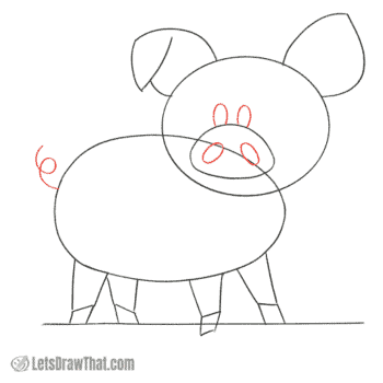 How to Draw a Pig - A Cute Easy Pig Drawing From 2 Ovals