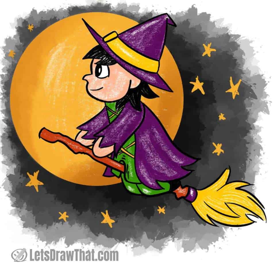 How to Draw a Witch: A Cute Cartoon Witch Drawing for Halloween